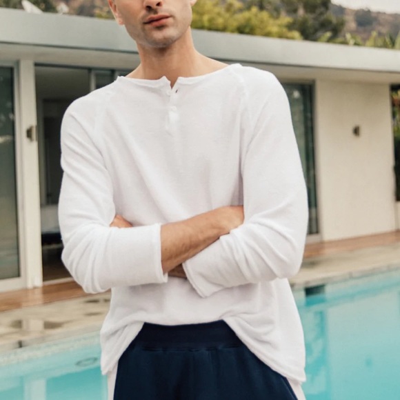 Mitchell Evan | Shirts | Nwot Mitchell Evan Jacquard Ledger Henley In Optic White | Poshmark